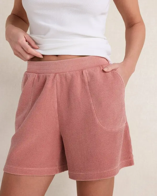 HAVEN WELL WITHIN Organic Cotton Waffle Shorts - Garment Dye Ash Rose