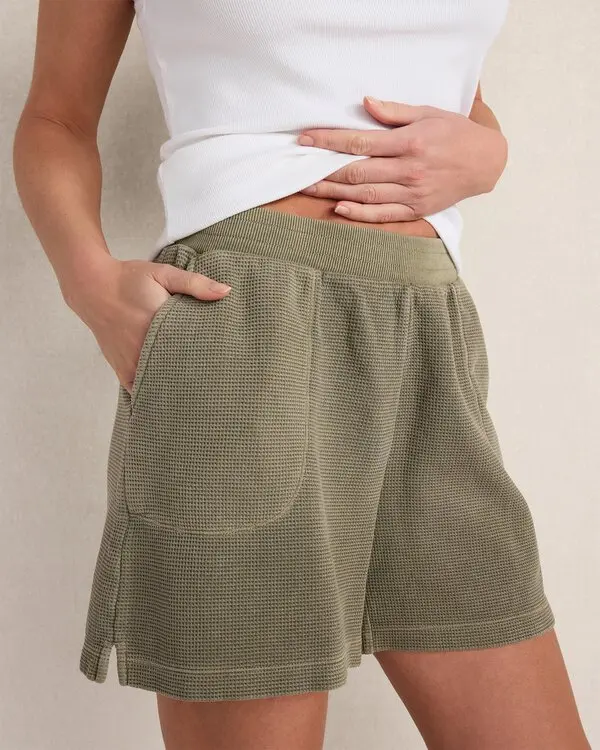 HAVEN WELL WITHIN Organic Cotton Waffle Shorts - Garment Dye Vetiver