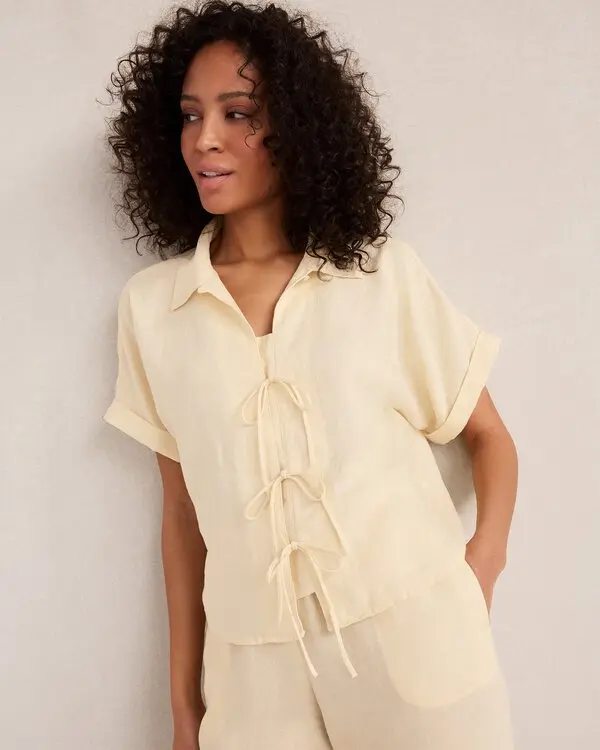 HAVEN WELL WITHIN Linen Tie-front Shirt - Corn Stalk