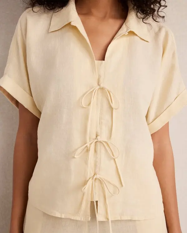 HAVEN WELL WITHIN Linen Tie-front Top