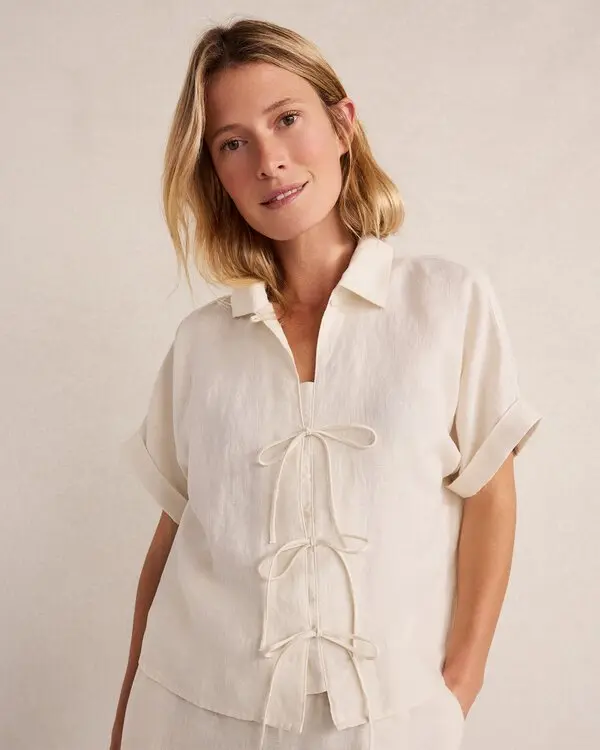 HAVEN WELL WITHIN Linen Tie-front Shirt - Sandstone