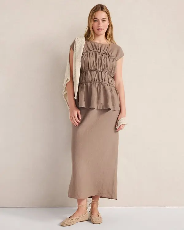 HAVEN WELL WITHIN Linen Bias Cut Midi Skirt
