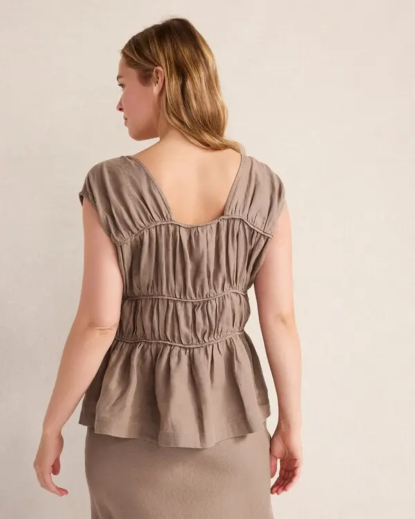 HAVEN WELL WITHIN Linen Shirred Sleeveless Top