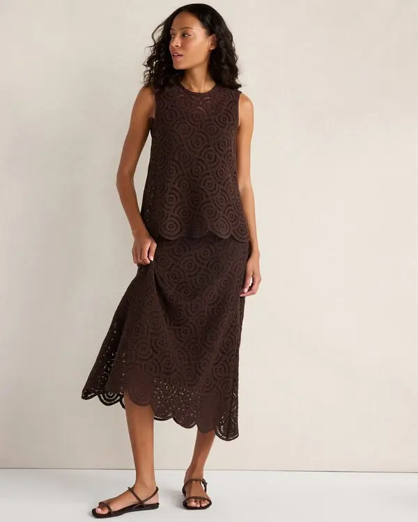HAVEN WELL WITHIN Cotton Crochet Scalloped Midi Skirt