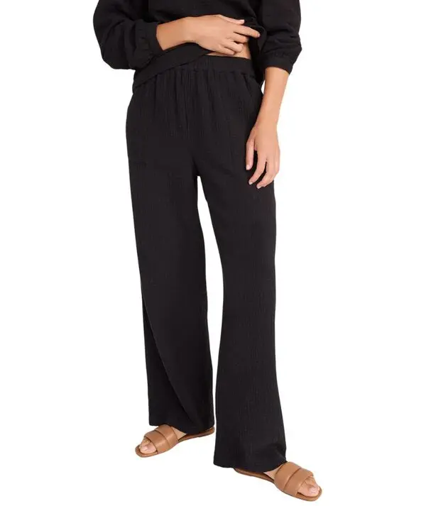 HAVEN WELL WITHIN Textured Cotton Gauze Pants - Black