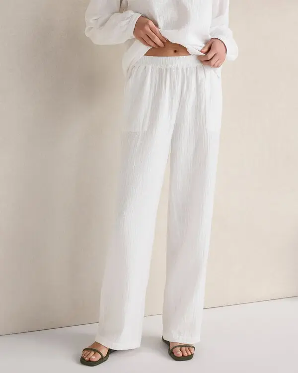 HAVEN WELL WITHIN Textured Cotton Gauze Pants - White