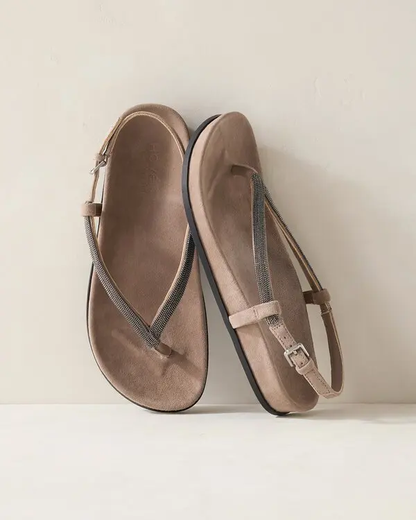 HAVEN WELL WITHIN Beaded Strap Thong Sandals - Mica