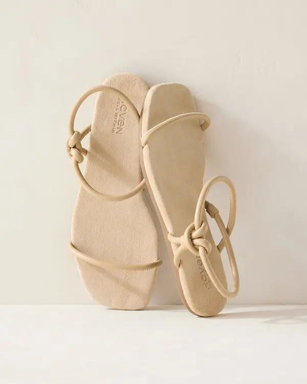 HAVEN WELL WITHIN Leather Double Strap Knot Sandals - Buff