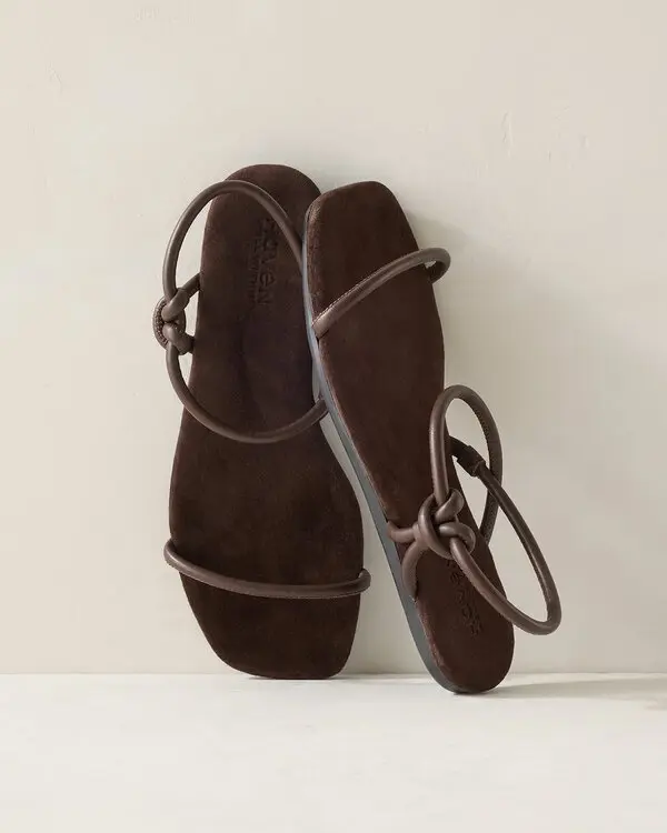 HAVEN WELL WITHIN Leather Double Strap Knot Sandals - Buff