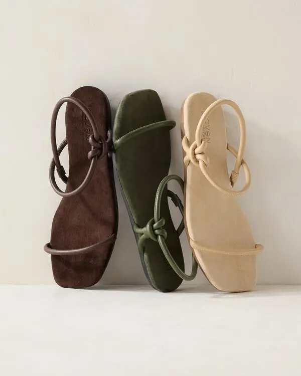 HAVEN WELL WITHIN Leather Double Strap Knot Sandals - Buff