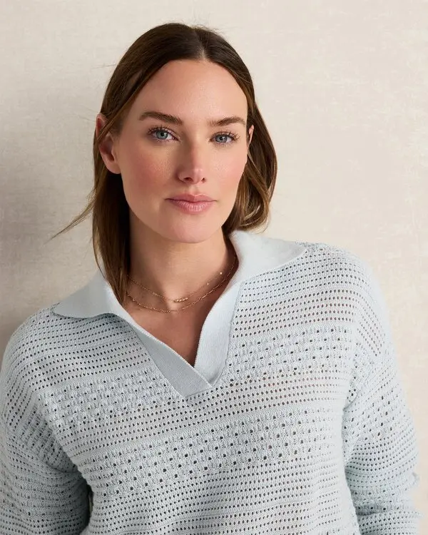 HAVEN WELL WITHIN Cotton Mixed Stitch Johnny Collar Sweater - White