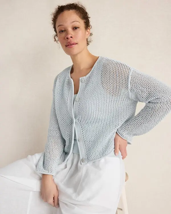 HAVEN WELL WITHIN Cotton Blend Open Stitch Cardigan - Ice Blue