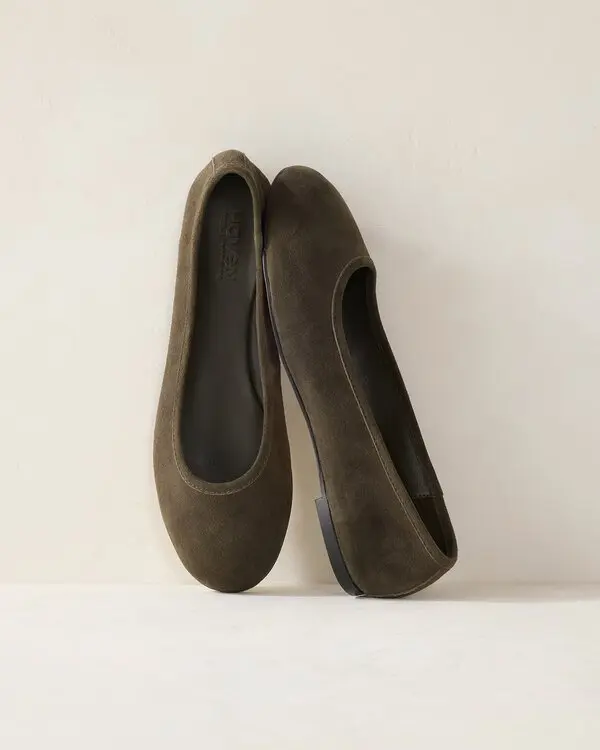 HAVEN WELL WITHIN Suede Round Toe Ballet Flats - Deep Cypress