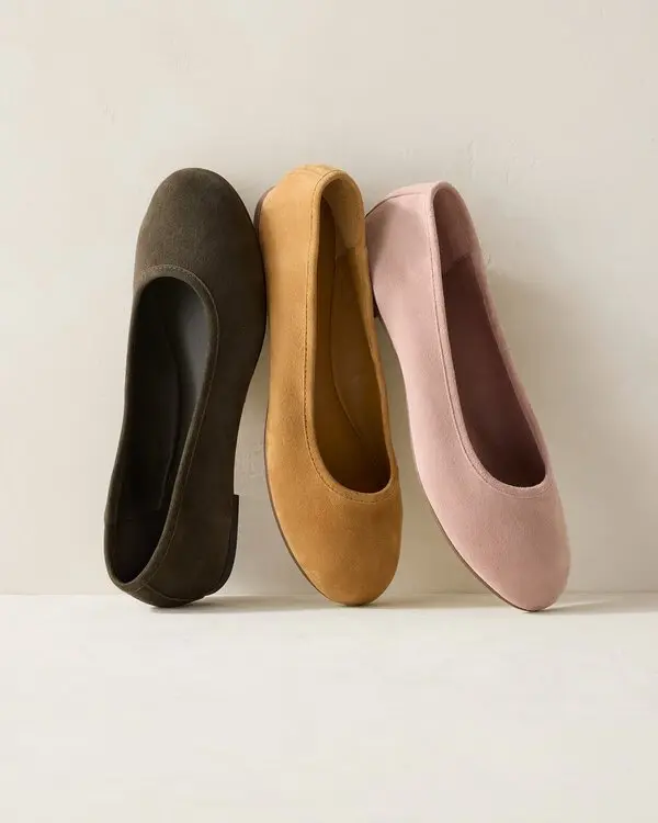 HAVEN WELL WITHIN Suede Round Toe Ballet Flats - Deep Cypress