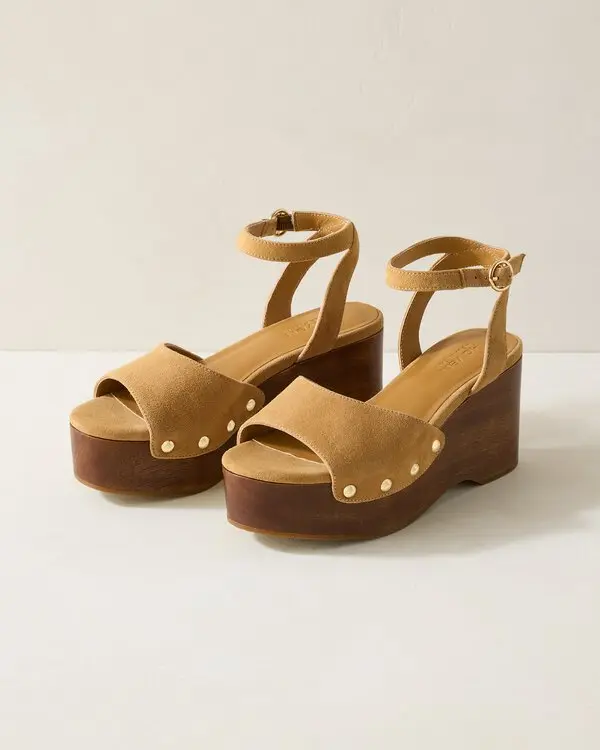 HAVEN WELL WITHIN Suede Platform Sandals With Wooden Sole - Balsam Tan