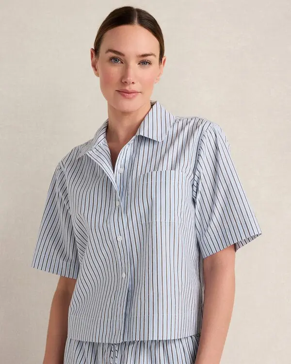 HAVEN WELL WITHIN Organic Cotton Poplin Iris Stripe Pajama Top - White Multicolor