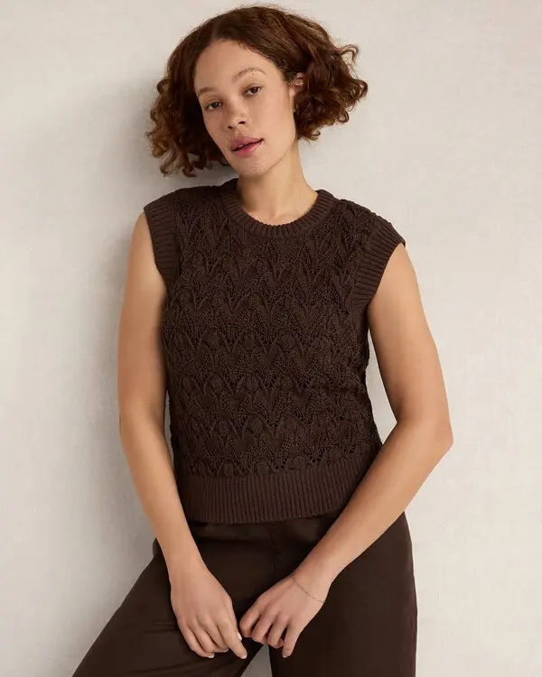 HAVEN WELL WITHIN Organic Cotton Chain Pointelle Sweater Vest - Coffee Bean