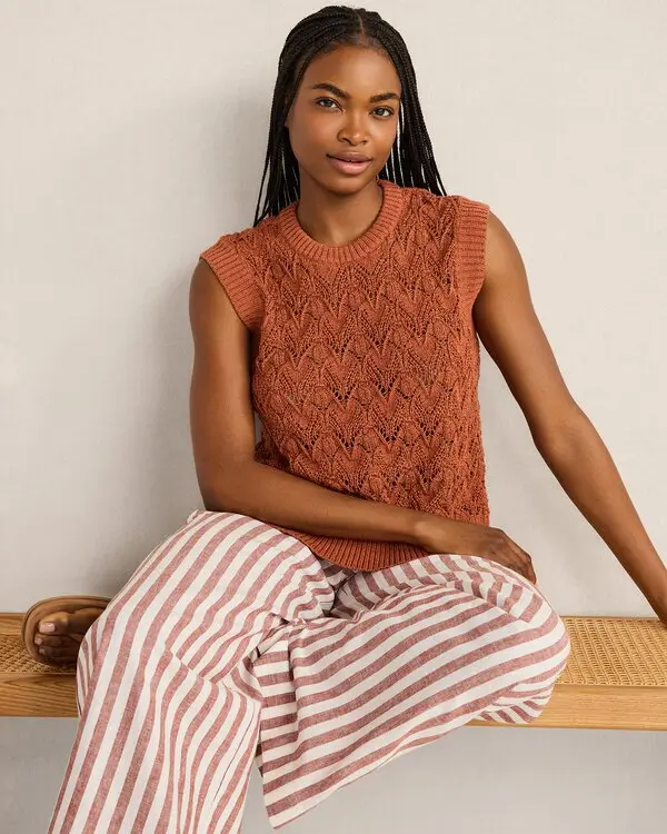 HAVEN WELL WITHIN Organic Cotton Chain Pointelle Sweater Vest - Coffee Bean