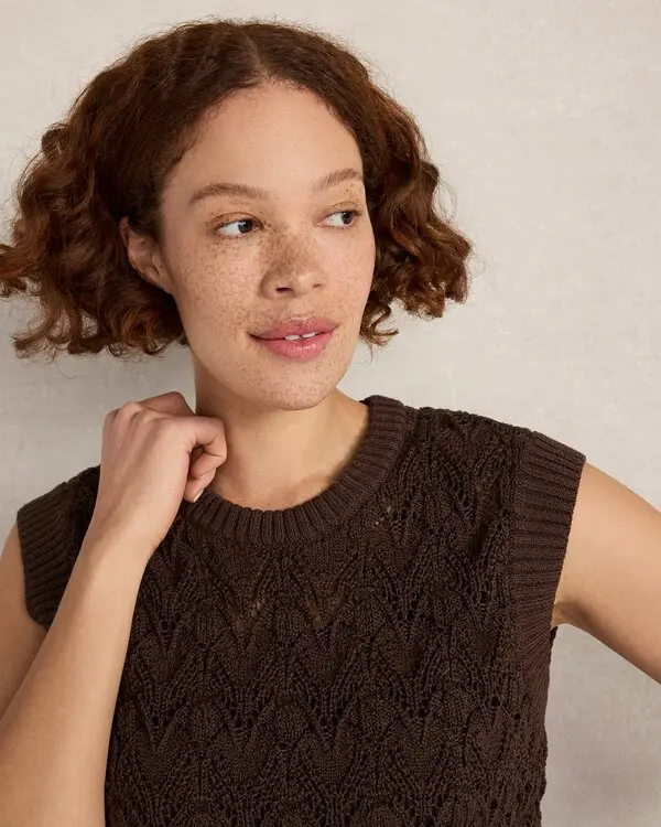 HAVEN WELL WITHIN Organic Cotton Chain Pointelle Sweater Vest - Coffee Bean