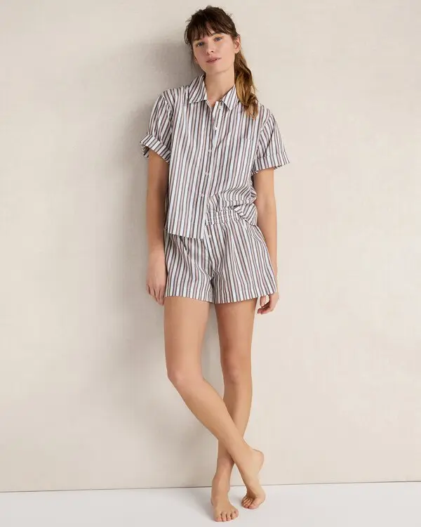 HAVEN WELL WITHIN Resti Organic Cotton Poplin Statement Stripe Top - Deep Willow Multicolor