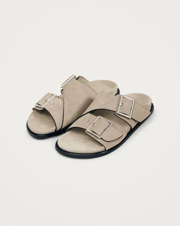 ALOHAS Alba Suede Leather Sandals With Metallic Buckle - Suede Beige