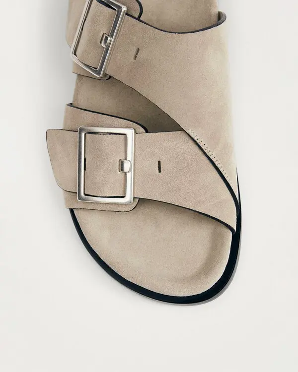 ALOHAS Alba Suede Leather Sandals With Metallic Buckle - Suede Beige