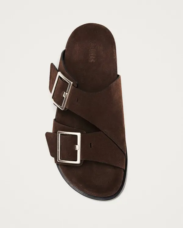 ALOHAS Alba Suede Leather Sandals With Buckle Detail - Suede Brown