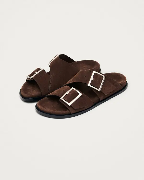 ALOHAS Alba Leather Sandals With Metallic Buckle Detail - Suede Brown