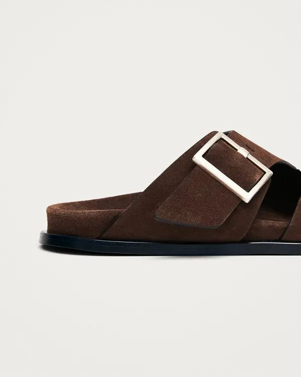 ALOHAS Alba Leather Sandals With Metallic Buckle Detail - Suede Brown