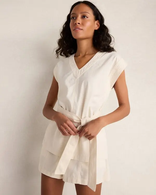 HAVEN WELL WITHIN Belted V-neck Denim Top - Ecru