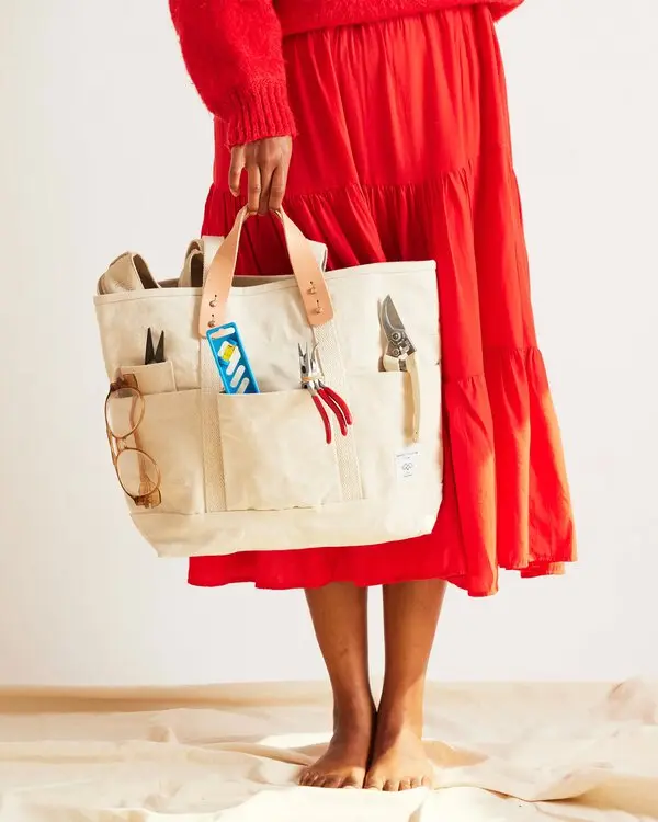 IMMODEST COTTON Construction Tote With Leather Handles