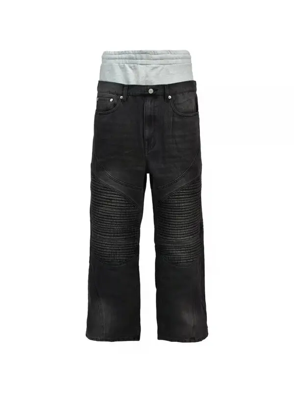 BREATH Layered-waist Biker Jeans - Black