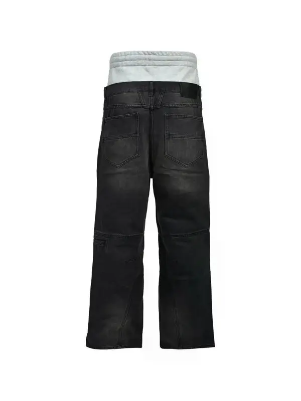 BREATH Layered-waist Biker Jeans - Black
