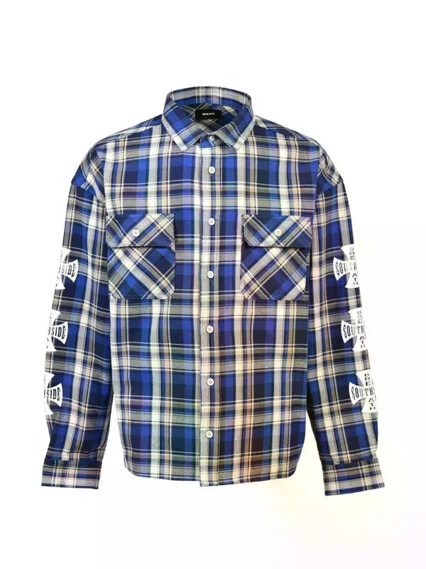 BREATH Check-print Logo-print Shirt - Blue