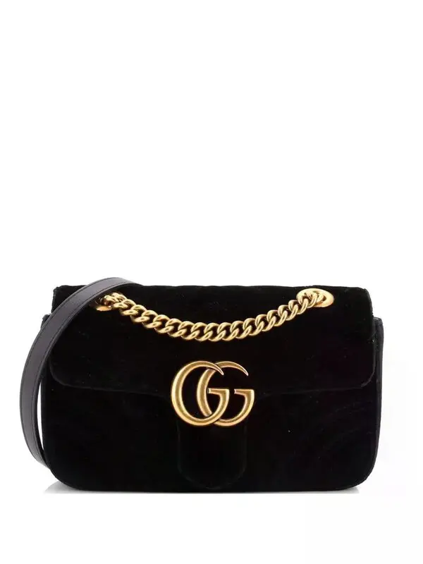Gucci Gg Marmont Matelassé Velvet Mini Shoulder Bag - Black