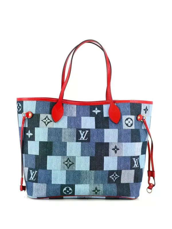 LOUIS VUITTON Neverfull Mm Damier And Monogram Patchwork Denim Tote Bag - Blue