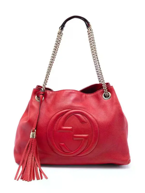 Gucci Soho Chain Tote Bag In Calfskin - Red