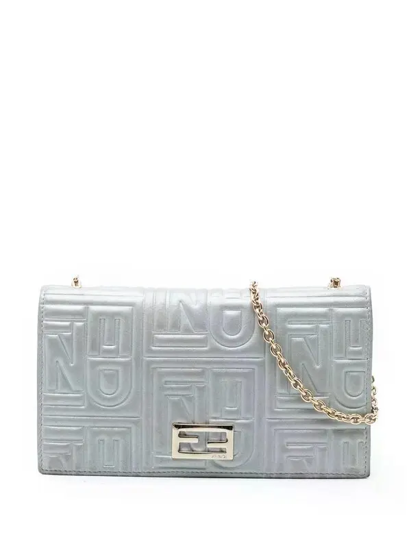 Fendi Metallic Embossed Nappa Logo Chain Clutch Crossbody Bag