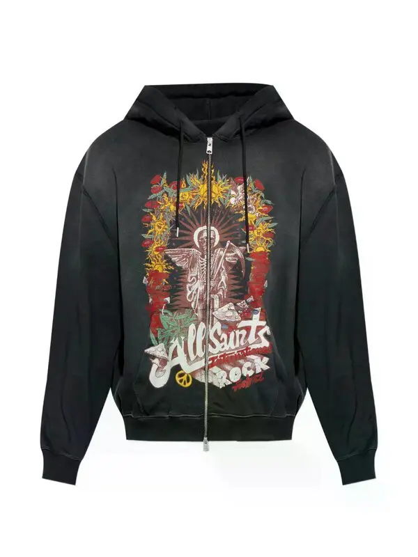 ALLSAINTS Roque Graphic-print Zip-up Hoodie - Black