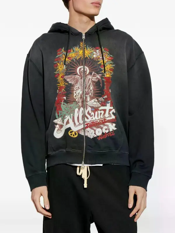 ALLSAINTS Roque Graphic-print Zip-up Hoodie - Black