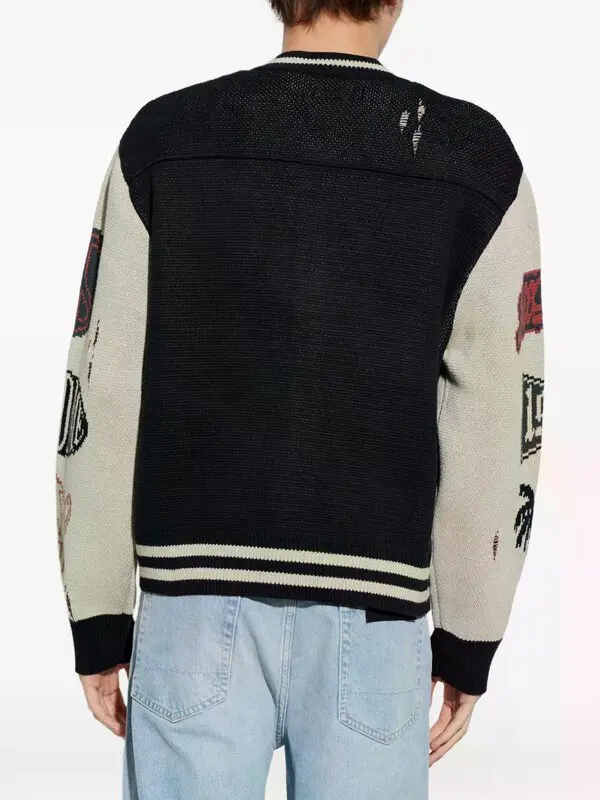ALLSAINTS Chase Intarsia Knit Distressed Cardigan - Black