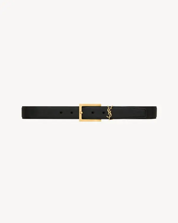 Saint Laurent Cassandre Belt In Grained Lambskin - Black