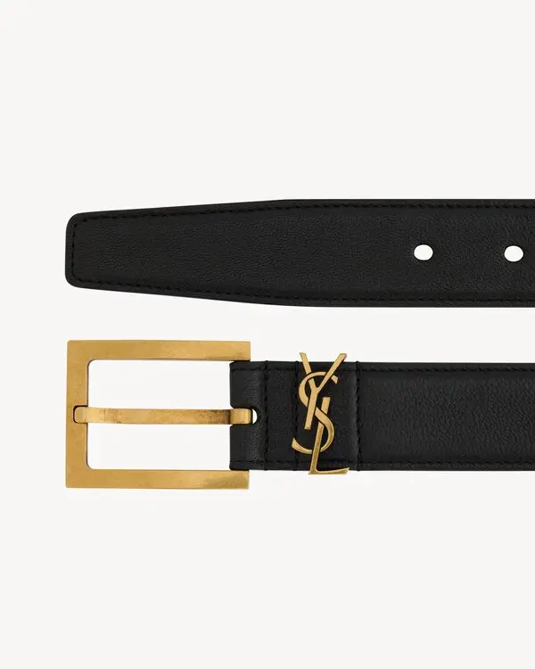Saint Laurent Cassandre Belt In Grained Lambskin - Black
