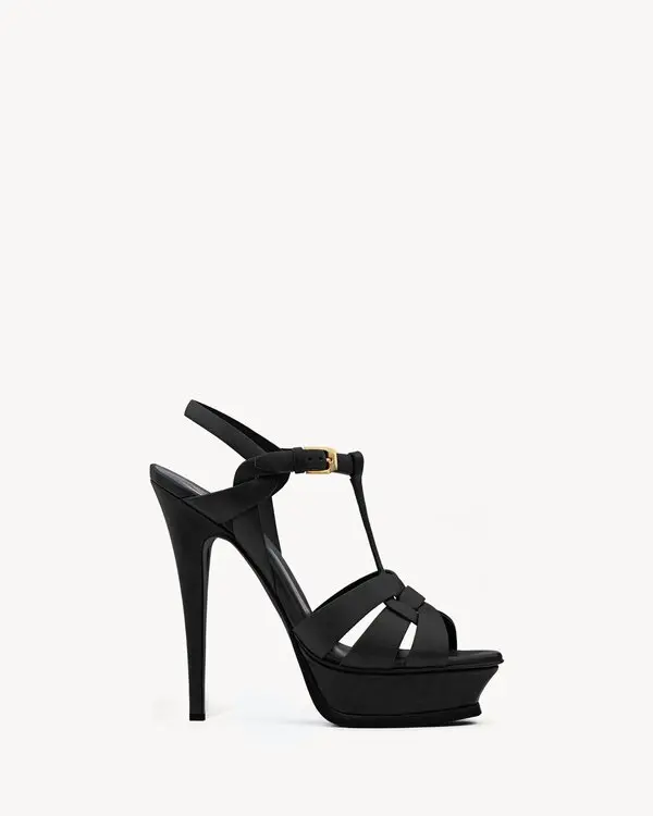 Saint Laurent Tribute Platform Stiletto Sandals In Smooth Leather - Black