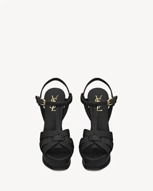 Saint Laurent Tribute Platform Stiletto Sandals In Smooth Leather - Black