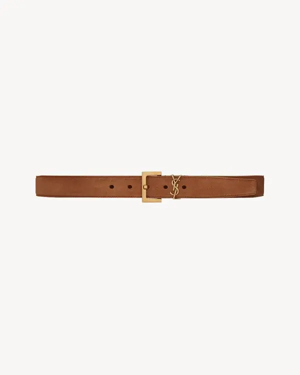 Saint Laurent Cassandre Belt In Suede - Brick