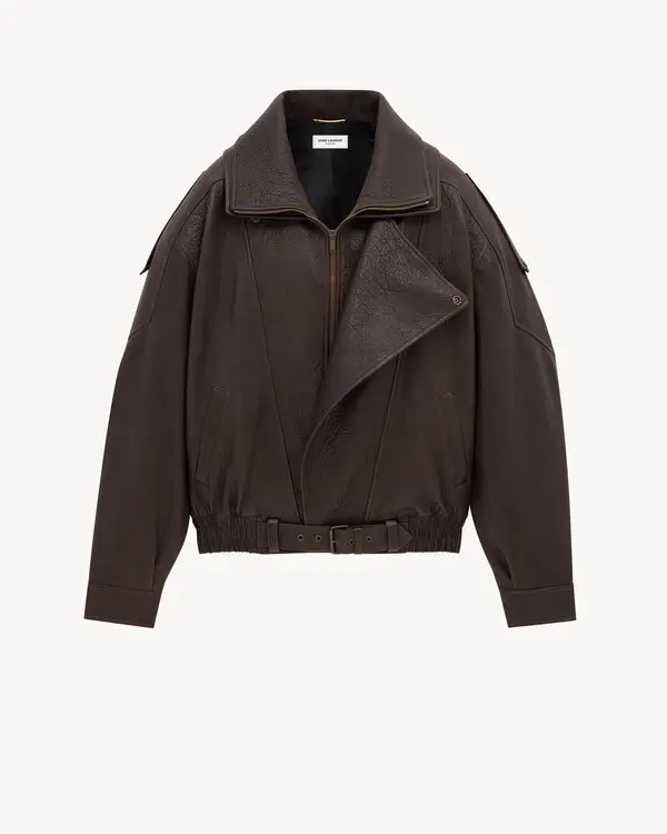 Saint Laurent Oversized Lambskin Bomber Jacket - Brun