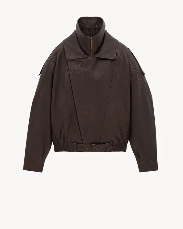 Saint Laurent Oversized Lambskin Bomber Jacket - Brun