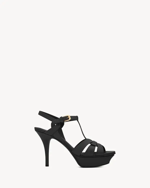 Saint Laurent Tribute Platform Sandals In Smooth Leather - Black