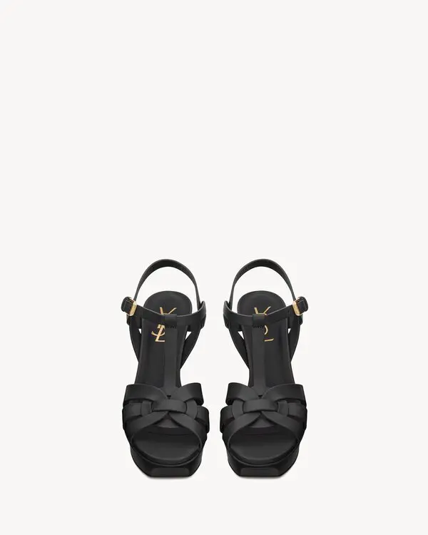Saint Laurent Tribute Platform Sandals In Smooth Leather - Black